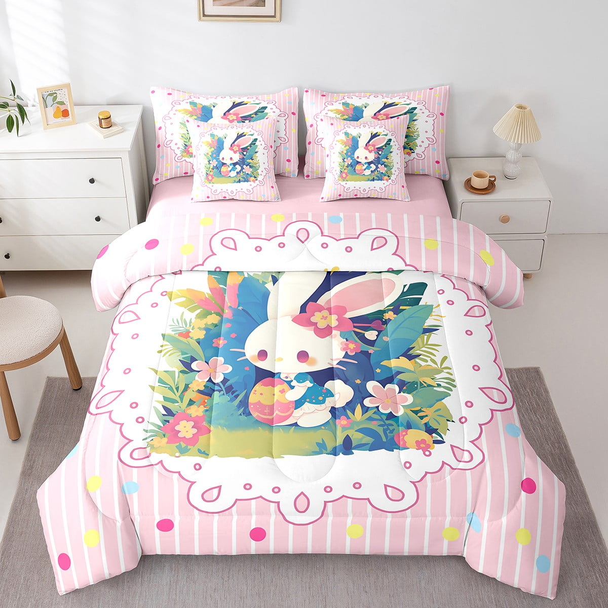 Cute Rabbit Bedding Set Full Size 7 Pcs,Happy Easter Eggs Jungle Bed ...