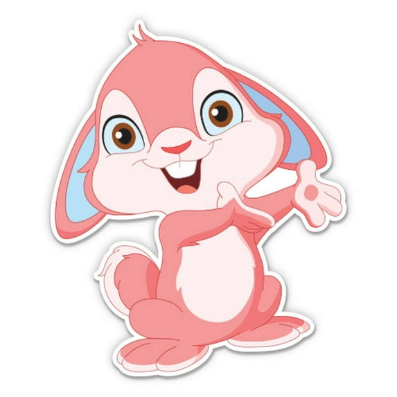 Cute Rabbit Cartoon - 3" Vinyl Sticker - For Car Laptop Water Bottle ...