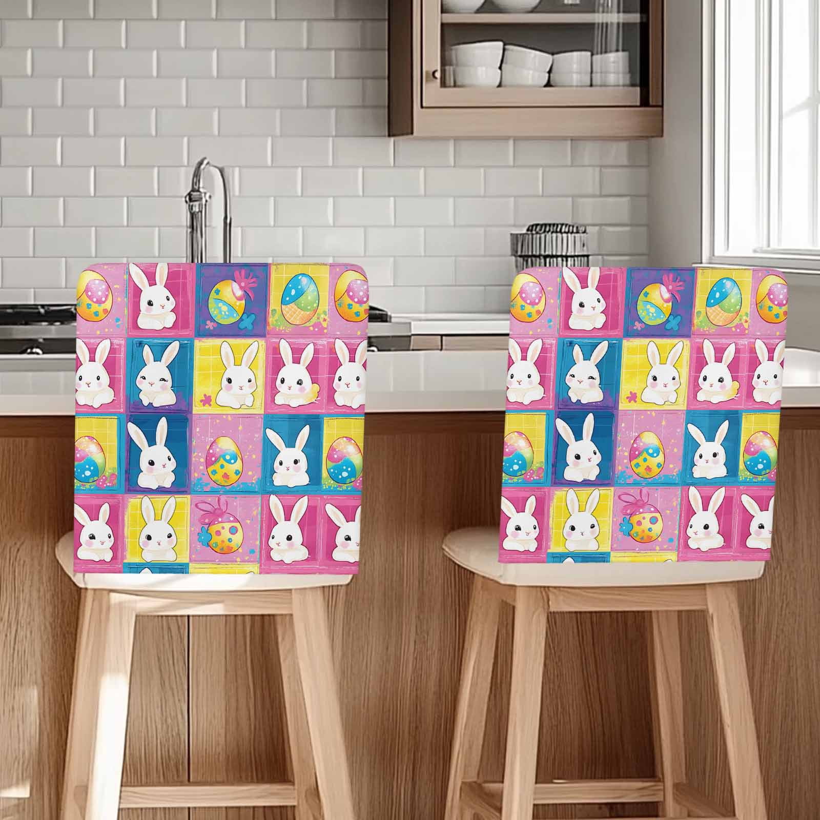 Cute Rabbit Chair Covers Set of 1 Easter Bunny Egg Chair Back Covers ...