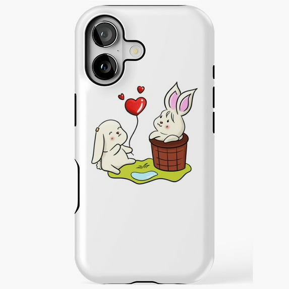 Cute Rabbit Couples Romantic Pair Art iPhone Case 17 16 15 14 13 12 11 ...