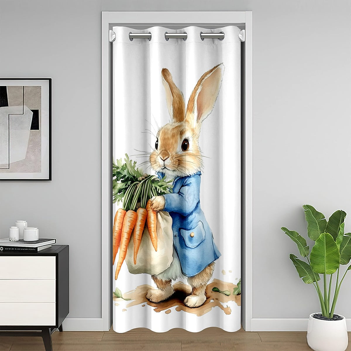Cute Rabbit Door Curtain 42" W X 84" L Orange Carrot Cartoon Vegetables ...