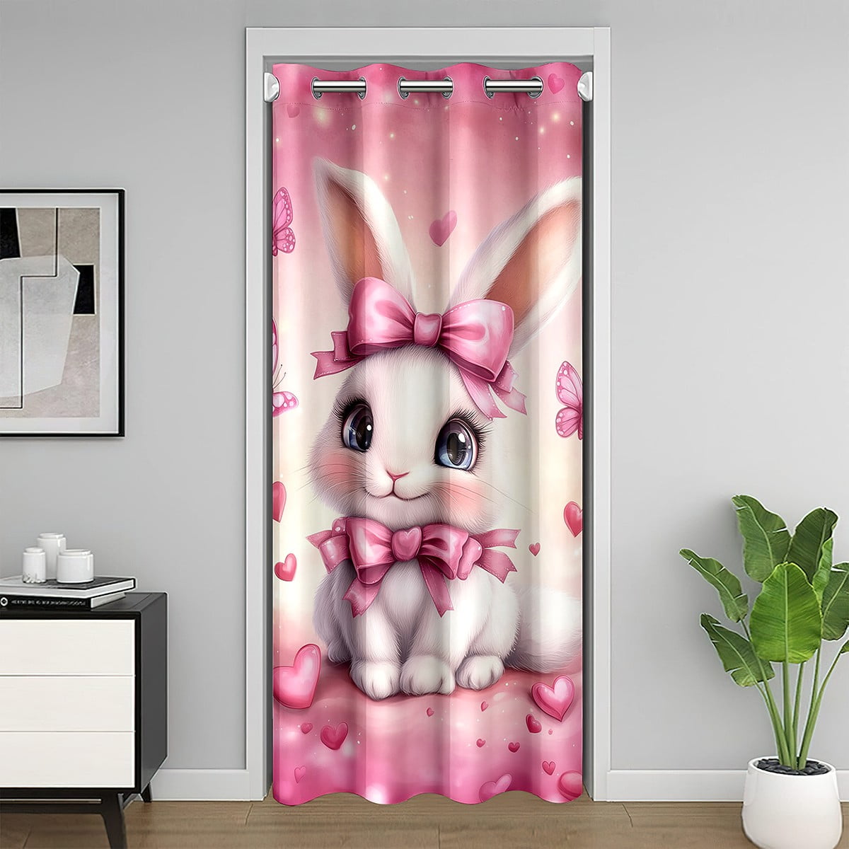 Cute Rabbit Doorway Curtain Pink Butterfly Bowknot Romantic Hearts Door ...