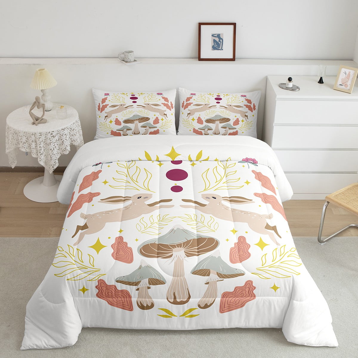 Cute Rabbit Down Comforter,Wild Mushroom Animal Jungle Plants Rustic ...