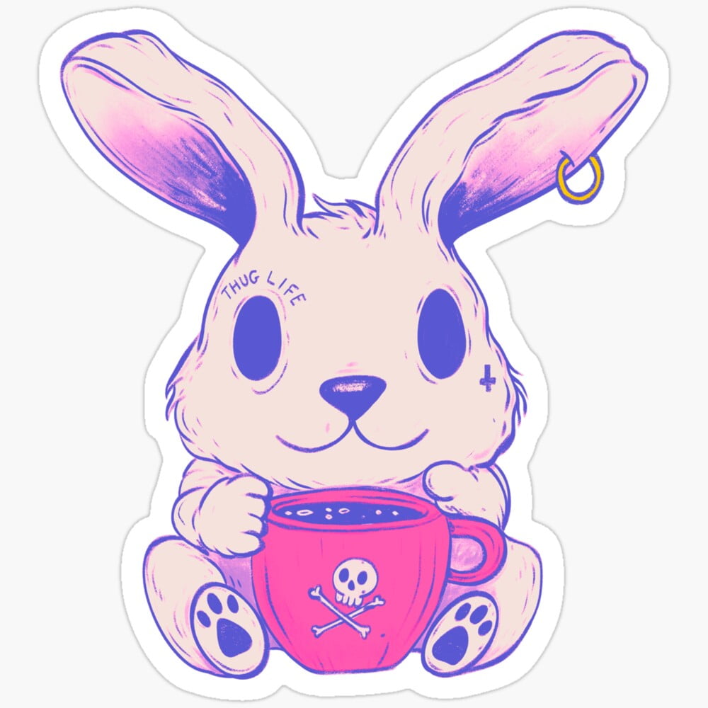 Cute Rabbit Drinking Tea - Whimsical Bunny Brew Time Sticker Phone ...