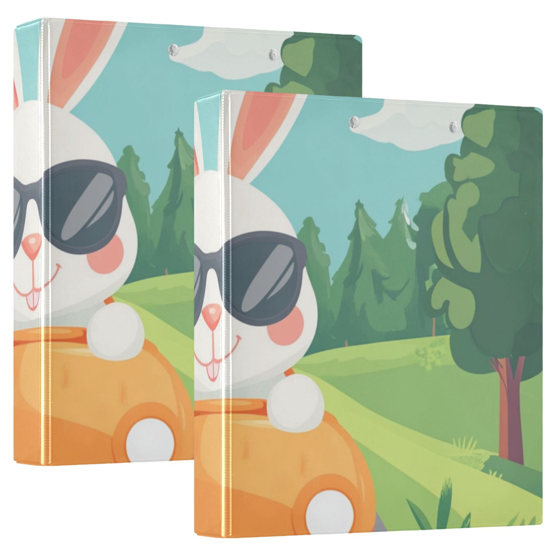Cute Rabbit Drive Trees Round Ring Binder 3 Rings 1.5" Capacity File ...