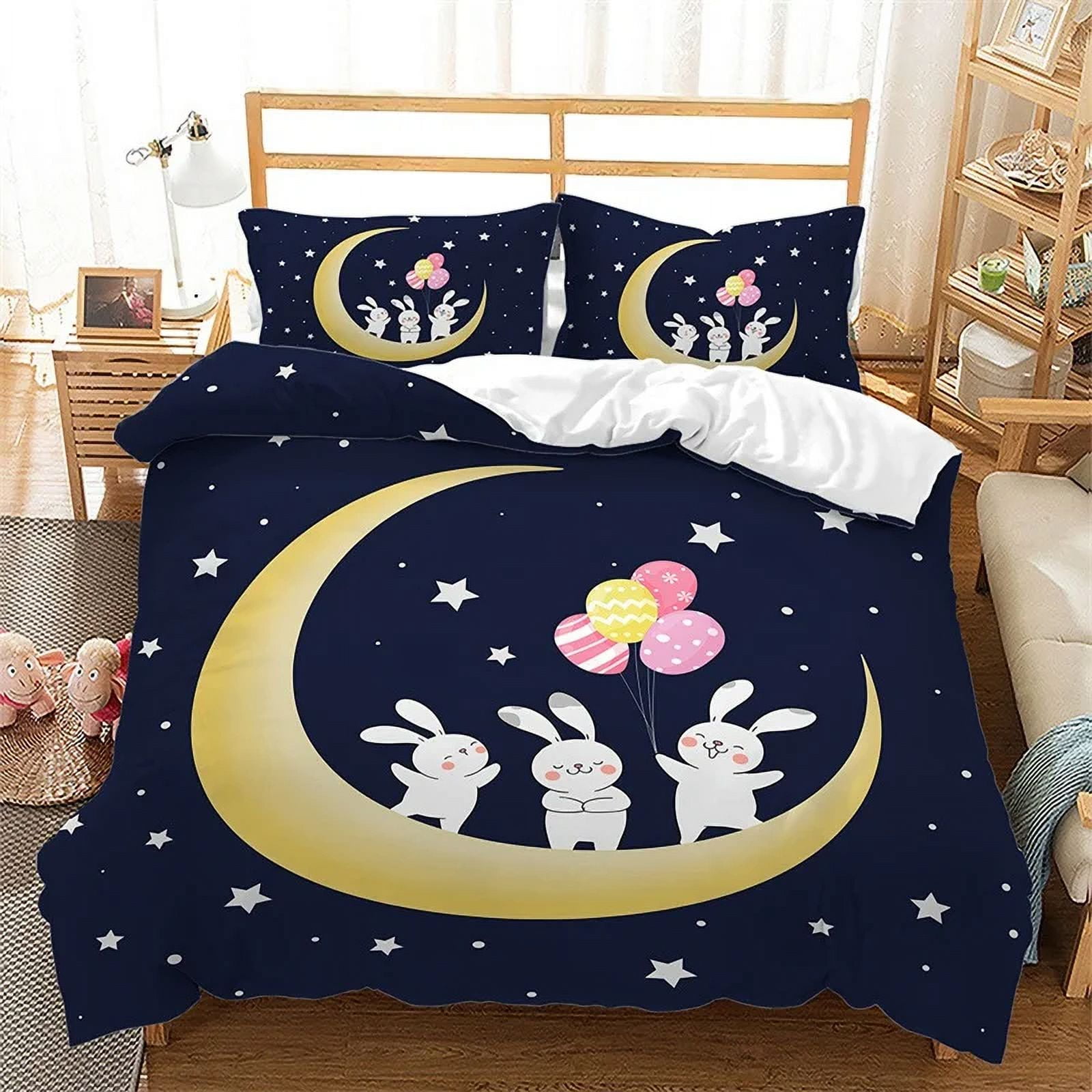 Cute Rabbit Duvet Cover Twin Colorful Eggs Bedding Set Microfiber ...