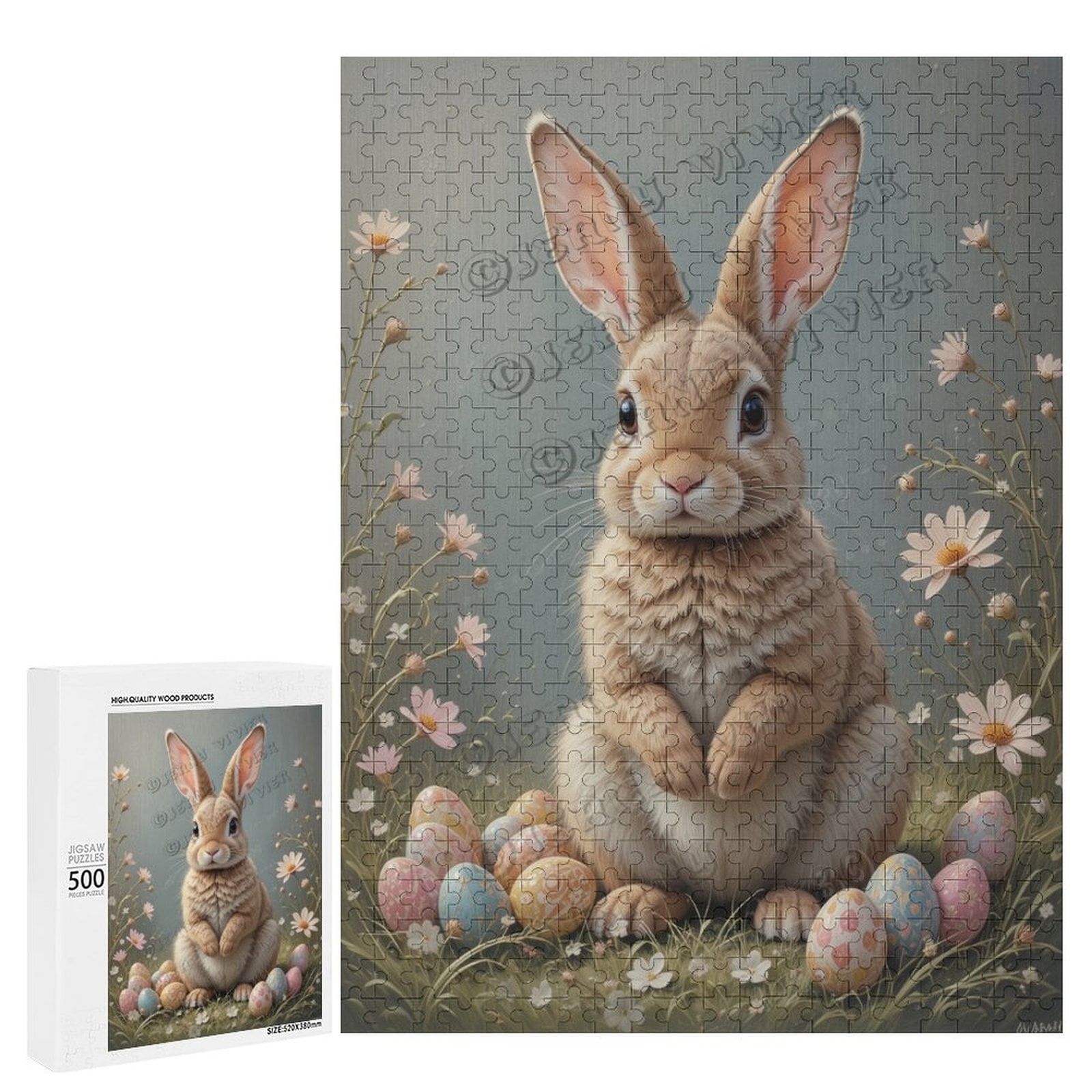 Cute Rabbit With Easter Eggs Bunny 500 Piece Jigsaw Puzzle for Adults ...