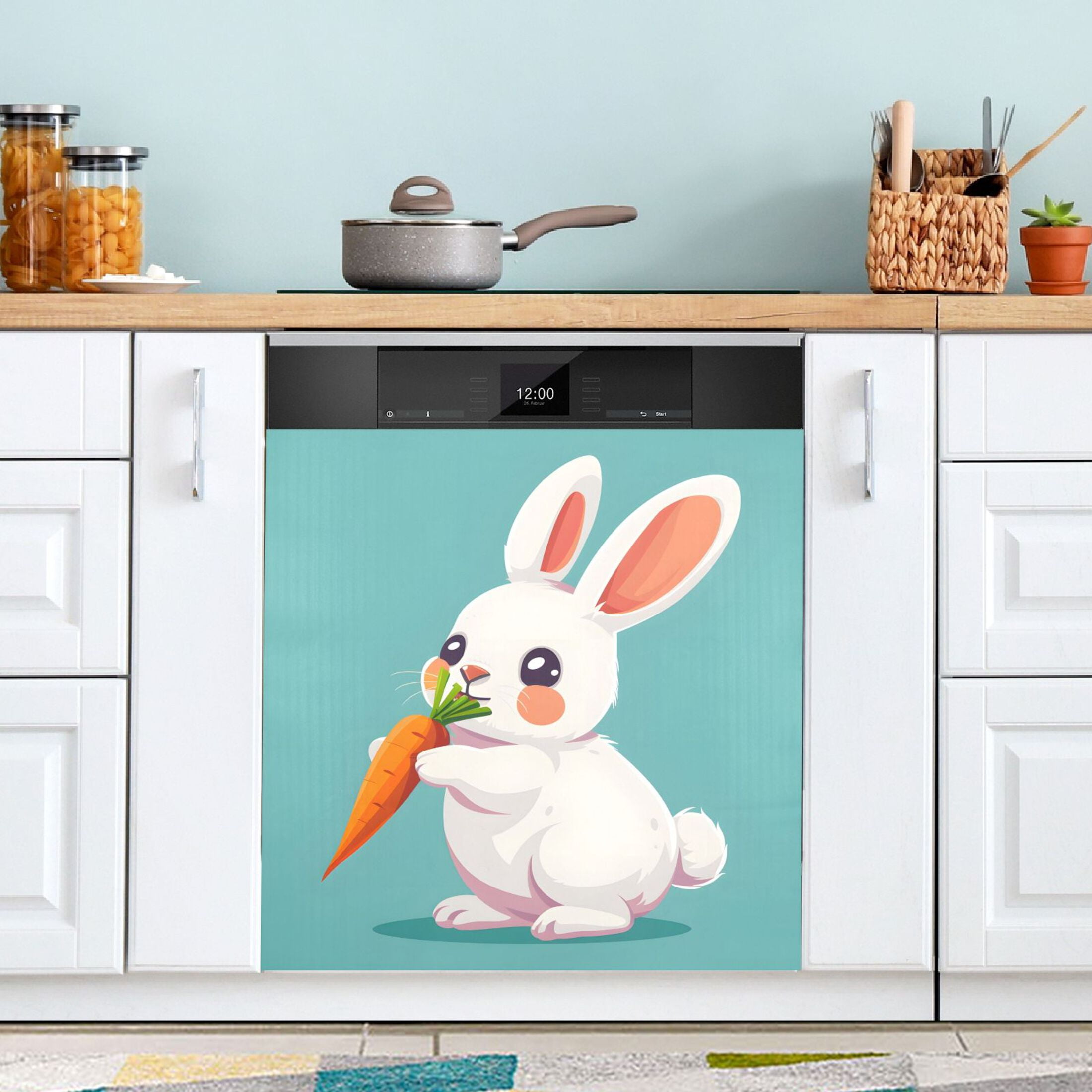 Cute Rabbit Eating Carrot Dishwasher Magnet Refrigerator Magnetic Cover ...
