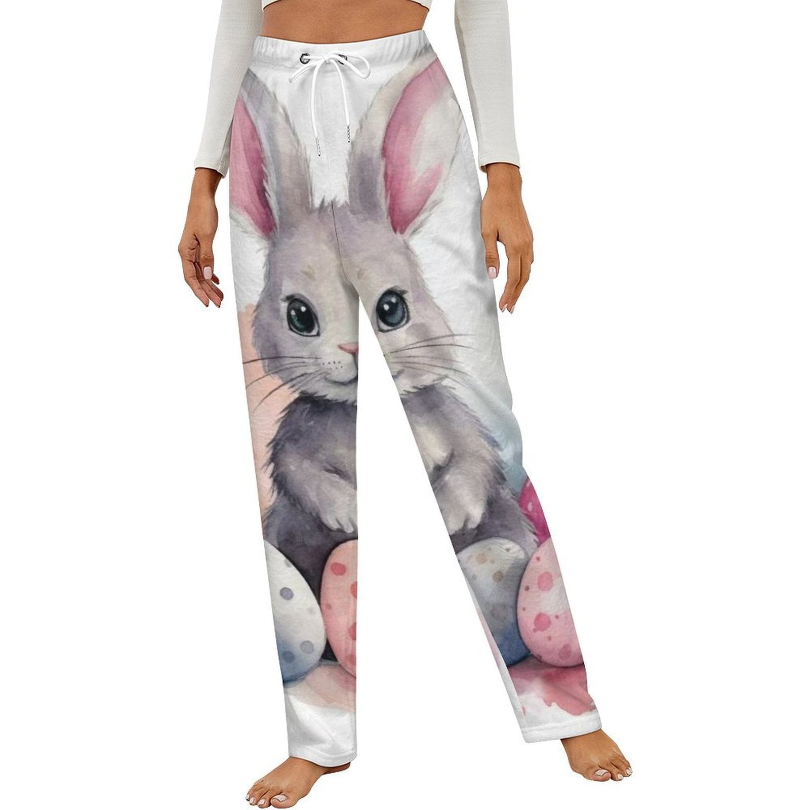 Cute Rabbit Egg Winter Female Pants Flannel High Waist Women Pants Lady ...