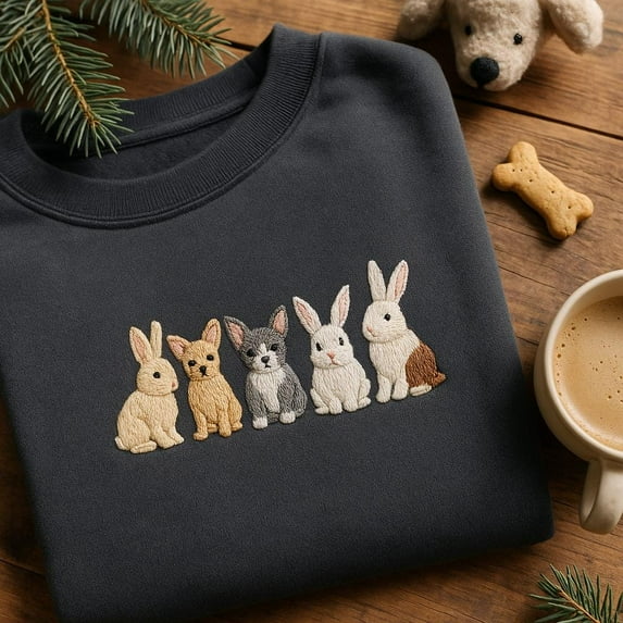 Cute Rabbit Embroidered Sweatshirt, Bunny Lover Crewneck, Pet Mom Gift ...
