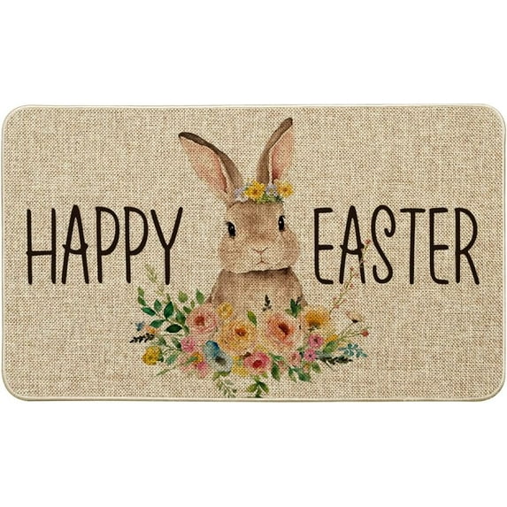 Cute Rabbit Flowers Happy Easter Welcome Decorative Doormat, Seasonal ...