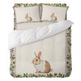 Cute Rabbit Full Duvet Cover Set, Spring Pink Rose Flower Green Leaf ...