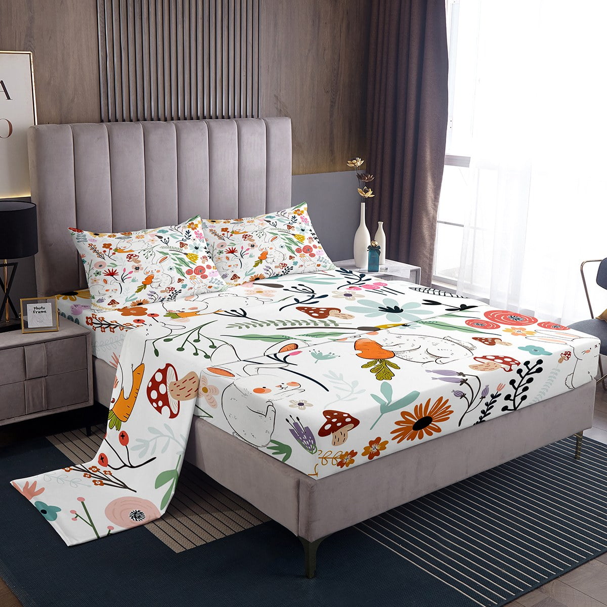 Cute Rabbit Full Sheet Set,Mushroom Floral Sheets Cartoon Animal Bed ...