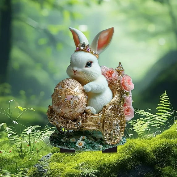 Cute Rabbit Garden Stake Easter Decorations, 2D Flat Acrylic Yard Sign ...