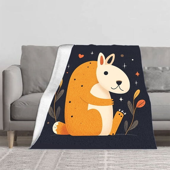 Cute Rabbit Hugging Itself Flannel Blanket - Soft Warm Cozy Design with ...