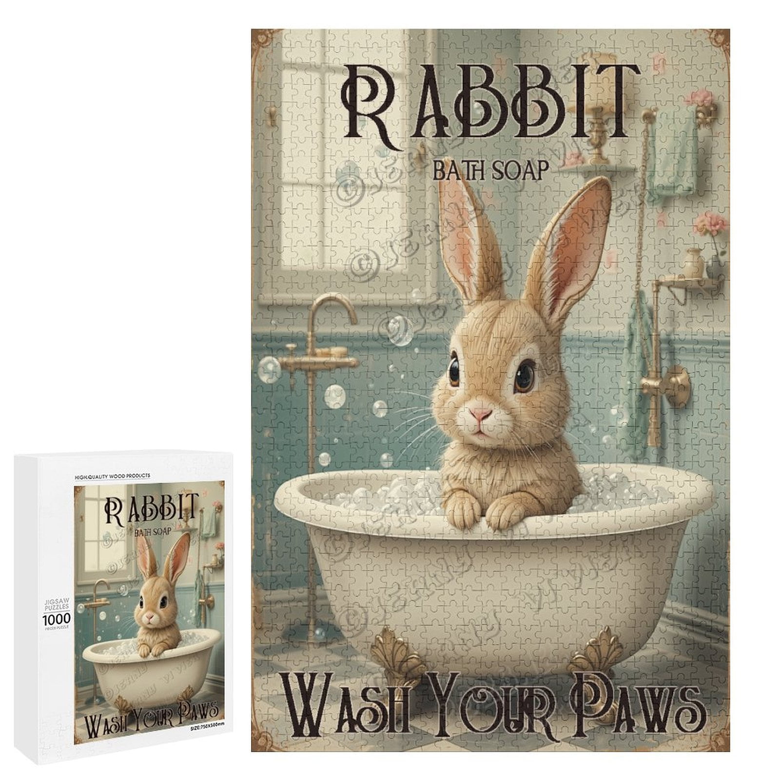 Cute Rabbit Is In The Bath Tub Puzzles for Adults 1000 Pieces, Cat ...