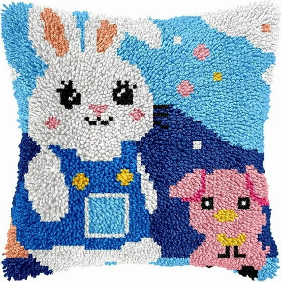 Cute Rabbit Latch Hook Pillow Kits for DIY Throw Pillow Cross Stitch ...