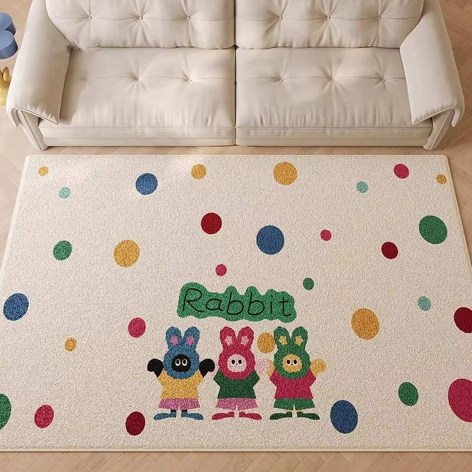 Cute Rabbit Living Room Carpet Cartoon pattern cream color children's ...