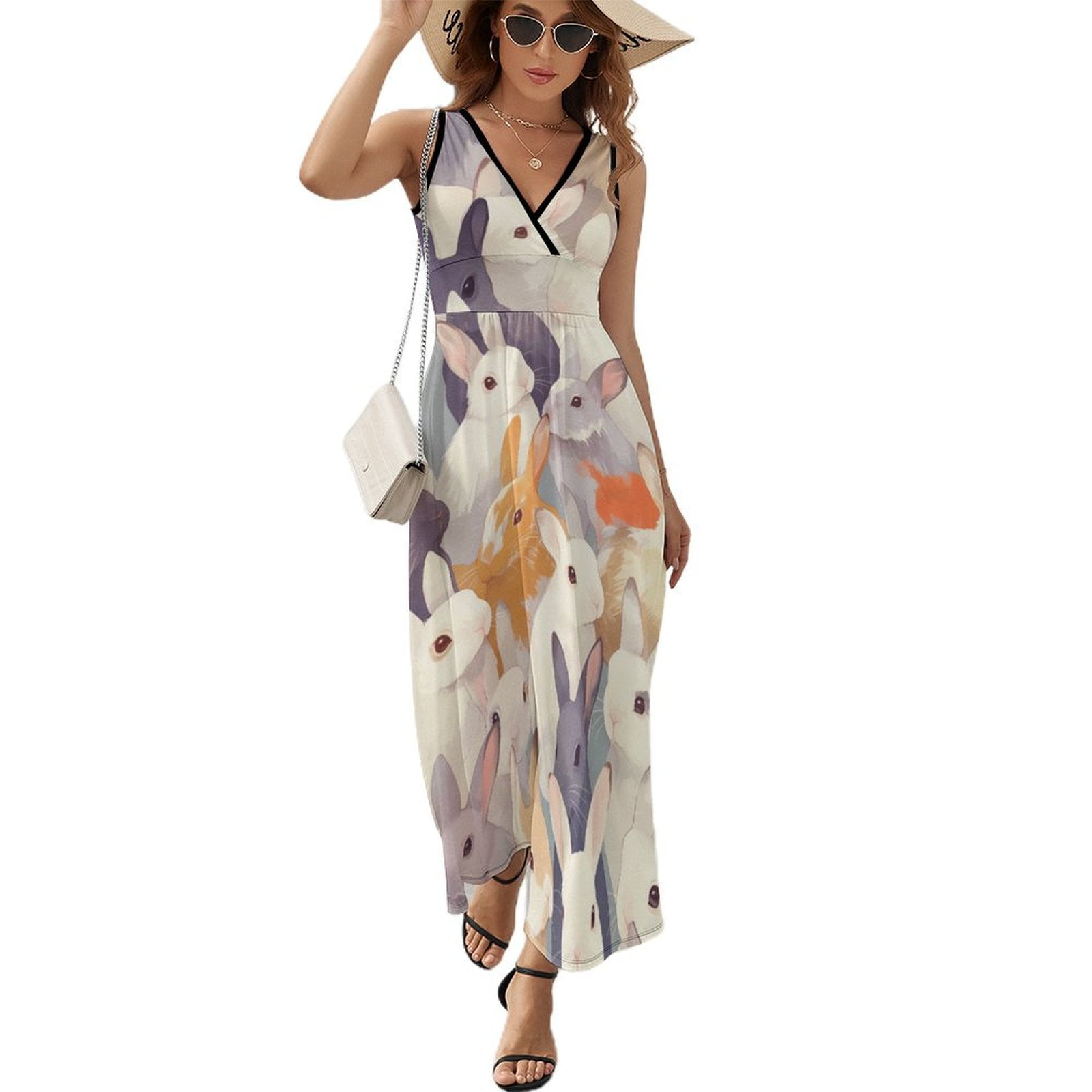 Cute Rabbit Long Sleeveless Dress for Women Casual Suit for Summer ...