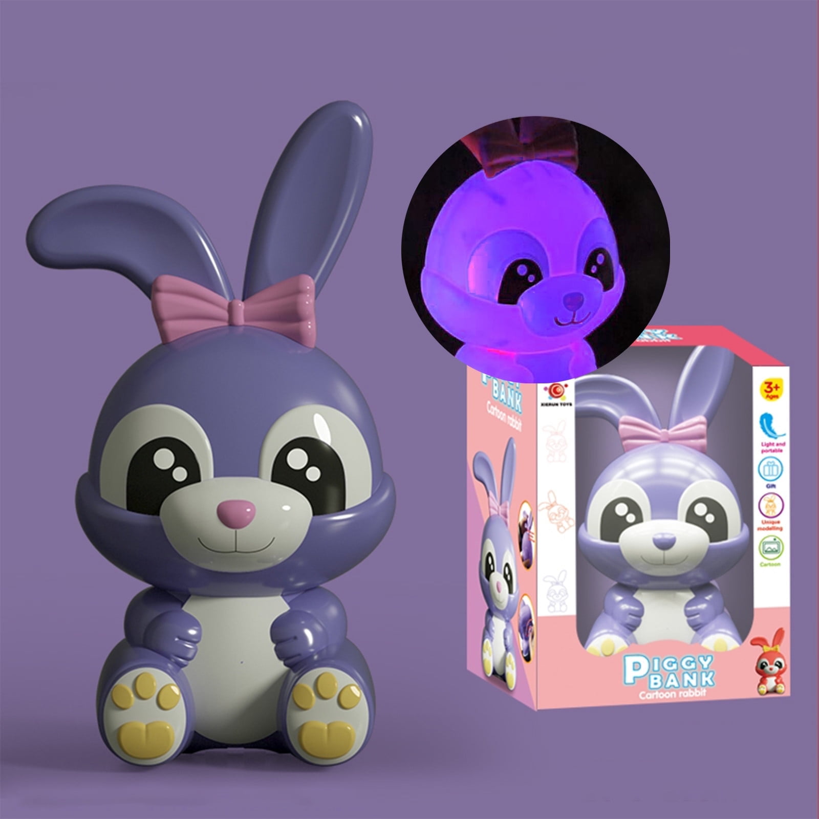 Cute Rabbit Money Box Plastic Pig-gy Bank With LED For Kid's Xmas ...