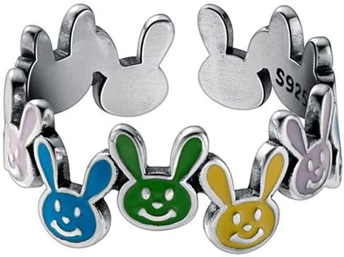 Cute Rabbit Open Adjustable Ring Colorful Enamel Bunny Stacking ...