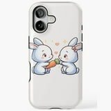 Cute Rabbit Pair Romantic Animal Art iPhone Case 17 11 12 13 14 15 16 ...