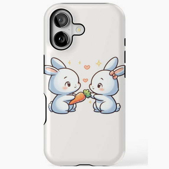 Cute Rabbit Pair Romantic Animal Art iPhone Case 17 11 12 13 14 15 16 ...