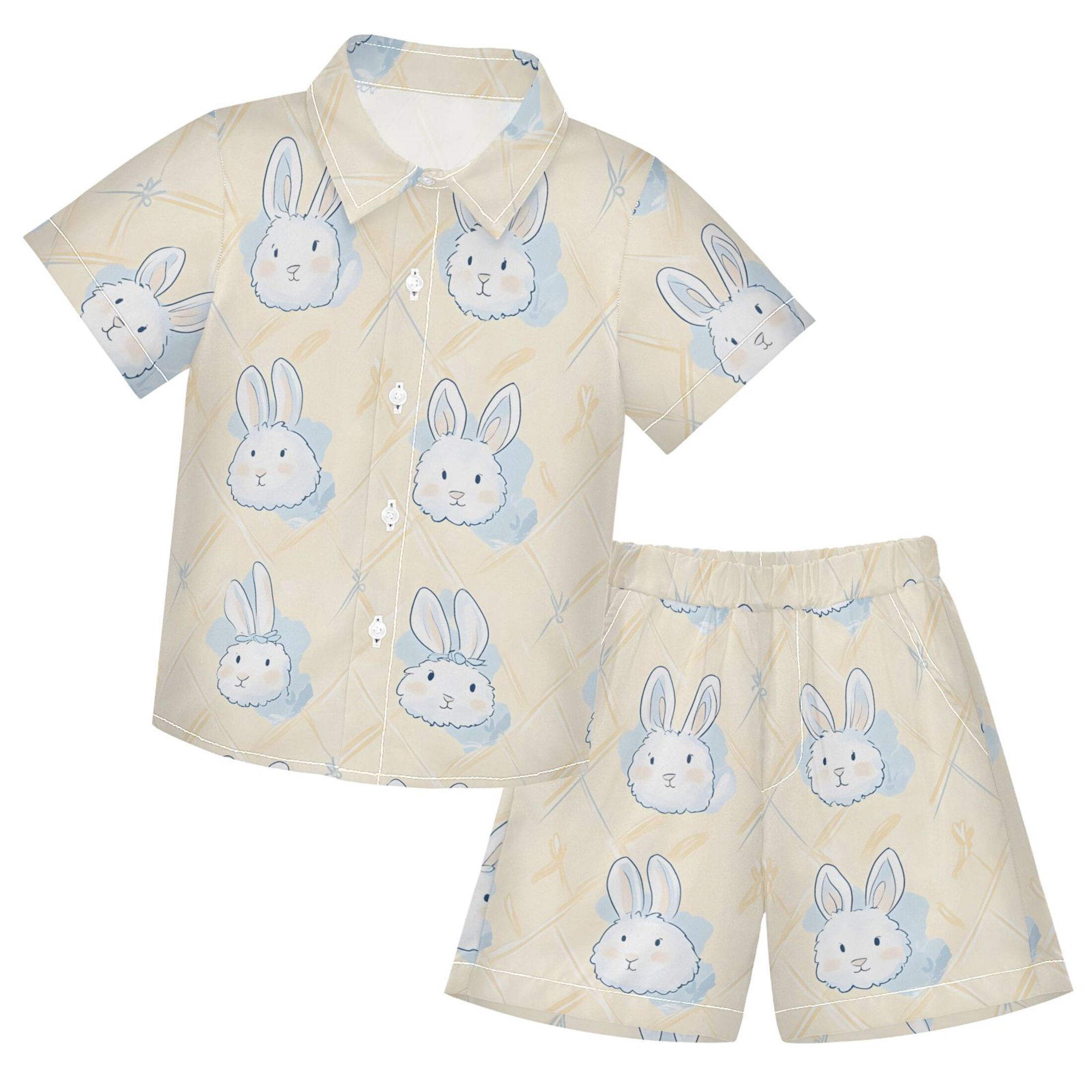 Cute Rabbit Pattern Boys' Hawaiian Shorts Sets Button Down Shirts 3T ...