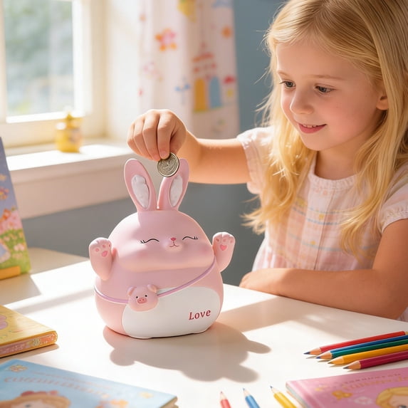 Cute Rabbit Piggy Bank, Unbreakable Plastic Money Bank, Coin Bank ...