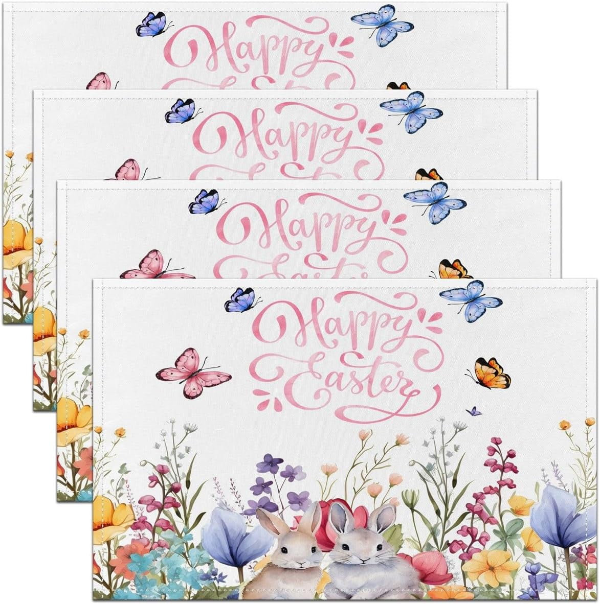 Cute Rabbit Placemats Set of 4 12"x18" Kids Easter Day Placemats for ...