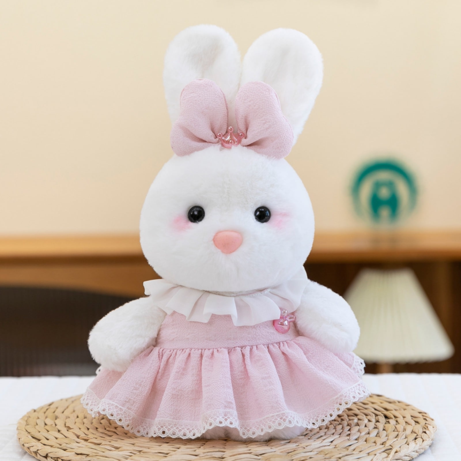 Cute Rabbit Plush Toy Stuffed Animal With Pink Bow & Dress, Soft ...