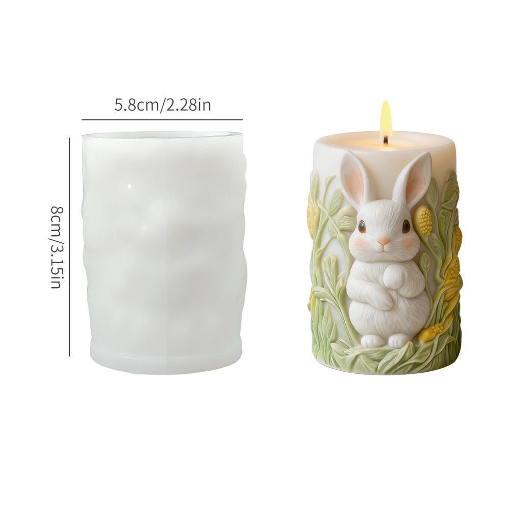 Cute Rabbit Relief Cylinder Candle Silicone Mold Vertical Ear Rabbit ...