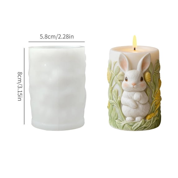 Cute Rabbit Relief Cylinder Candle Silicone Mold Vertical Ear Rabbit ...