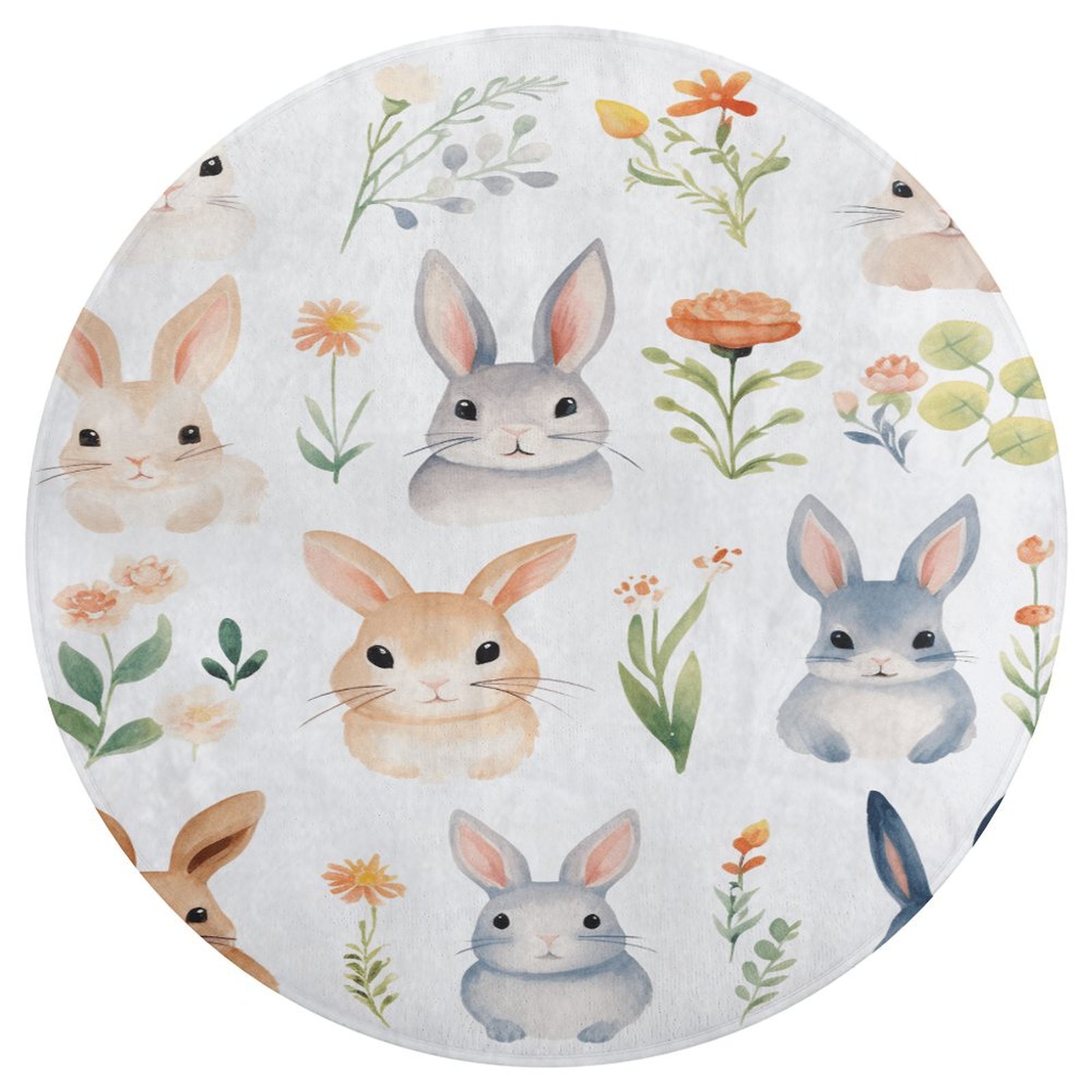 Cute Rabbit Round Area Rug Floor Carpets Washable Indoor Floor Area Mat ...