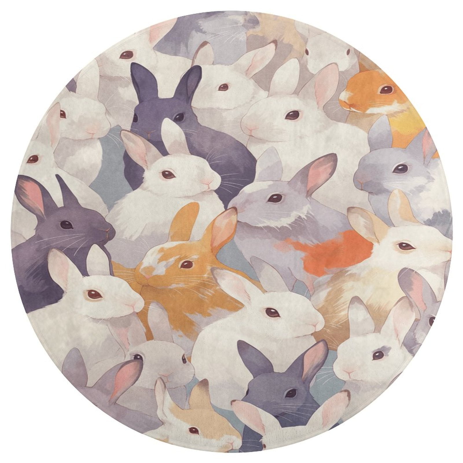 Cute Rabbit Round Area Rug Floor Carpets Washable Indoor Floor Area Mat ...