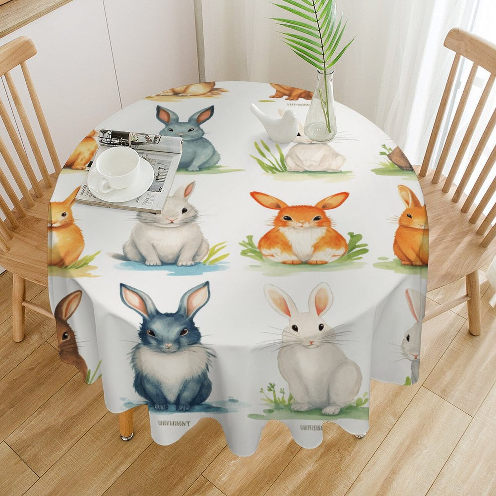Cute Rabbit Round Tablecloths Circular Table Cover Washable Polyester ...