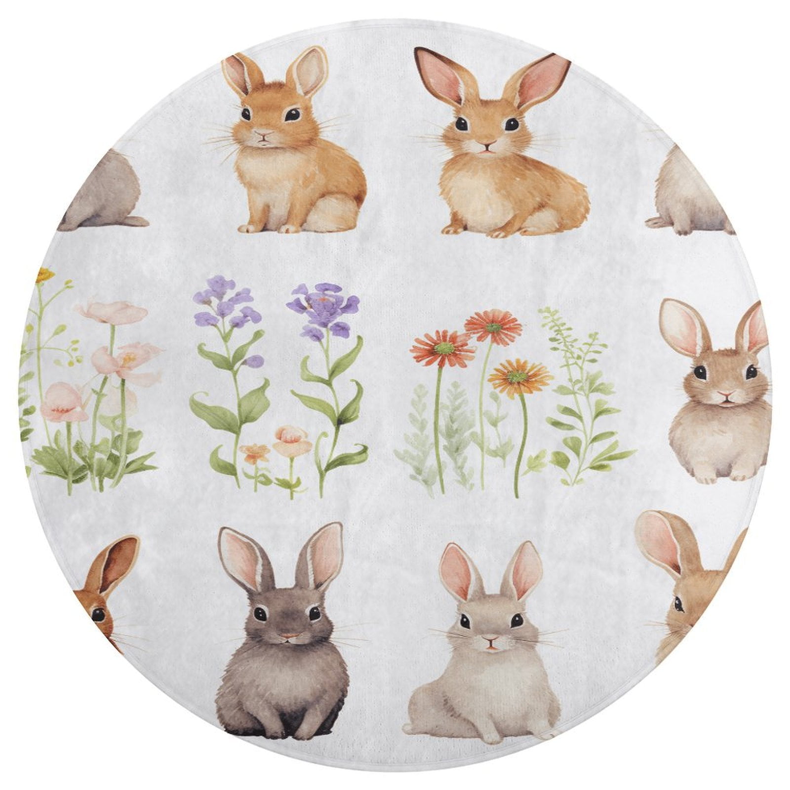 Cute Rabbit Rugs Trea Rugs Not-Slip Round Rugs Area Carpets for Living ...
