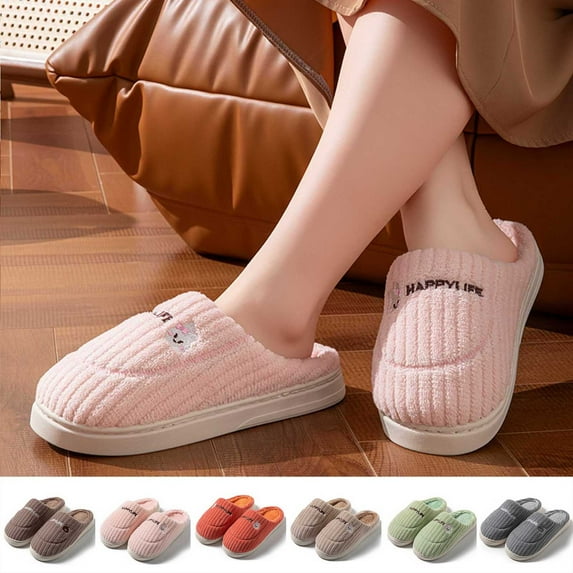 Cute Rabbit Slippers for Women Corduroy House Shoes with Cozy Plush ...
