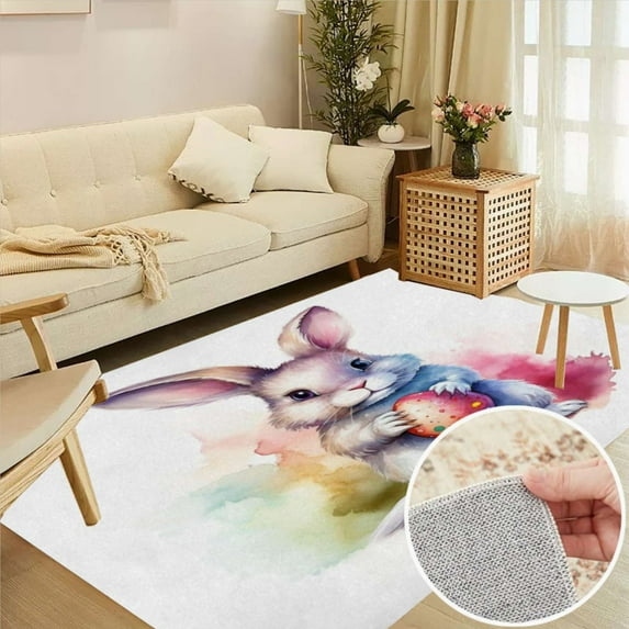 Cute Rabbit Soft Large Area Rugs Washable Rug With Non-Slip Backing ...