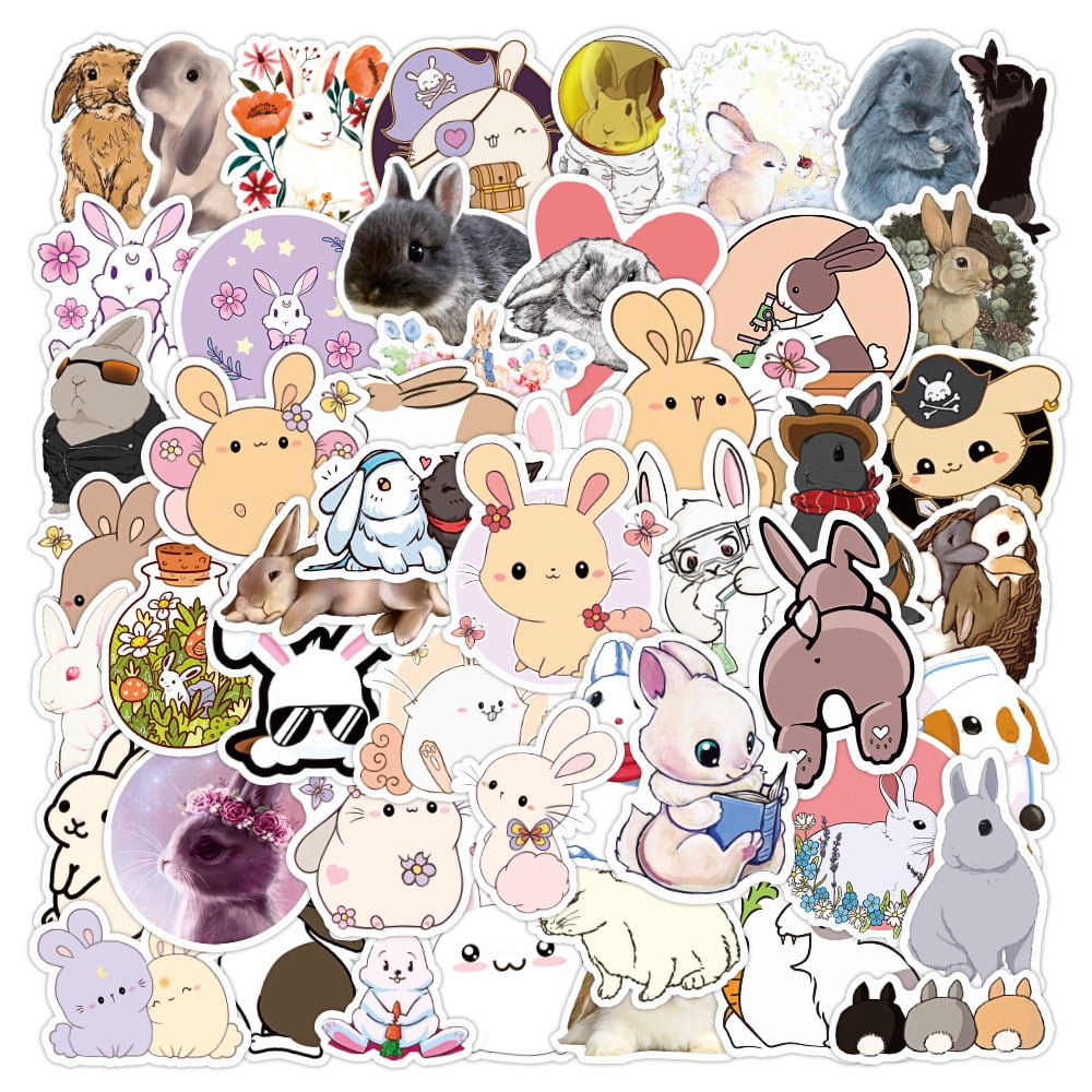 Cute Rabbit Stickers, Kawaii Bunny Stickers, 50PCS Aesthetic Rabbit ...