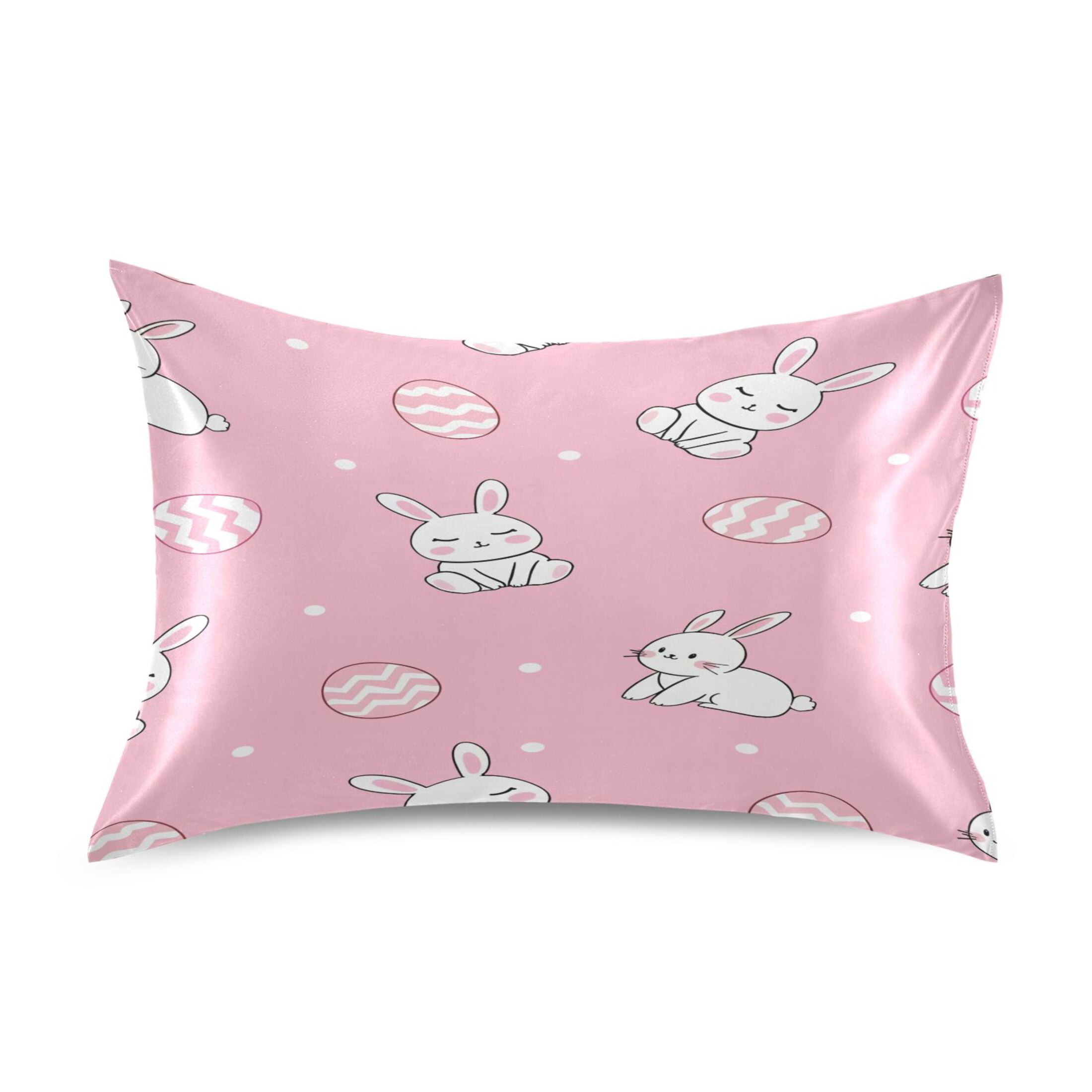 Cute Rabbit Striped Egg Pattern King Size Satin Pillowcase 40''x20 ...