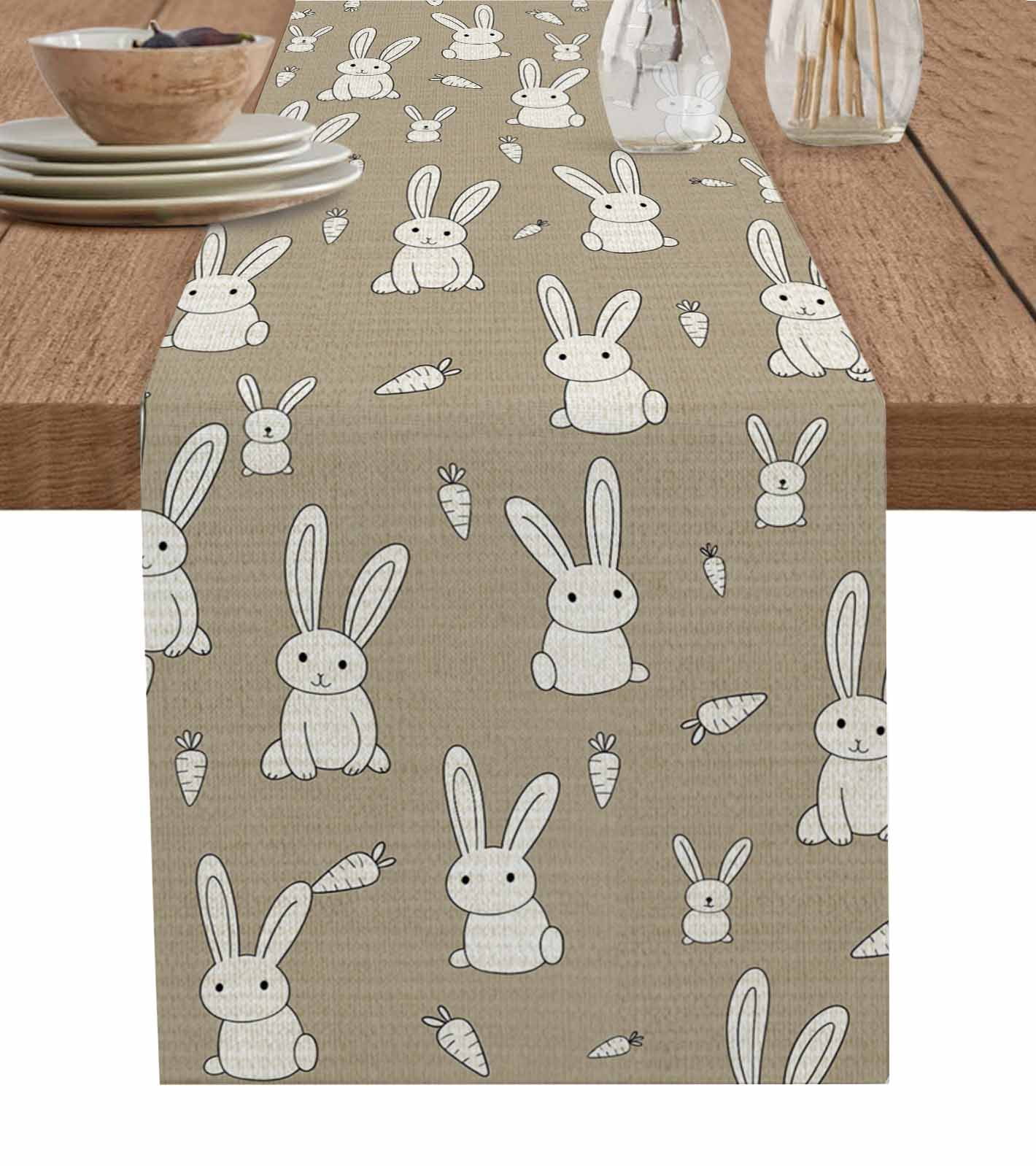 Cute Rabbit Table Runner 120 Inches, Cartoon Carrots Harmony Brown Bed ...