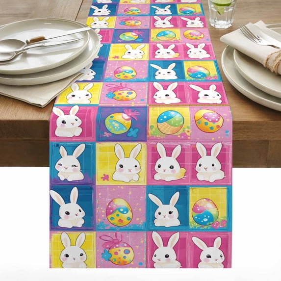 Cute Rabbit Table Runner 13x120 inch Easter Bunny Egg Cotton Linen ...