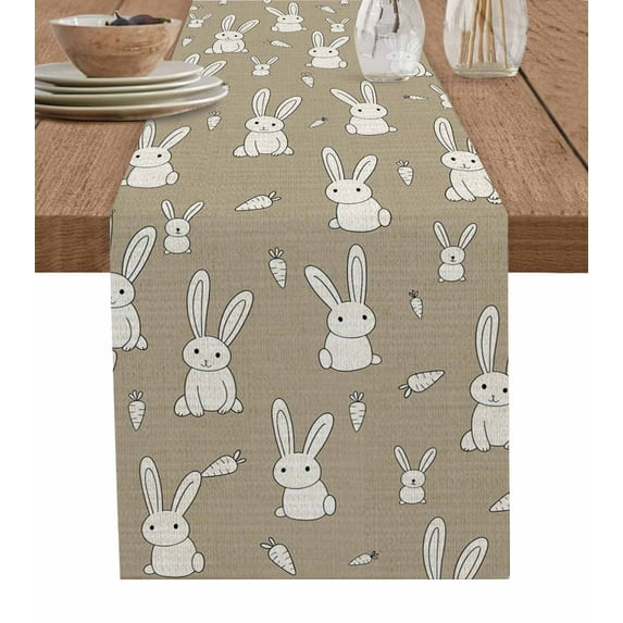 Cute Rabbit Table Runner 72 Inches, Cartoon Carrots Harmony Brown Bed Runner Dresser Scarves ...