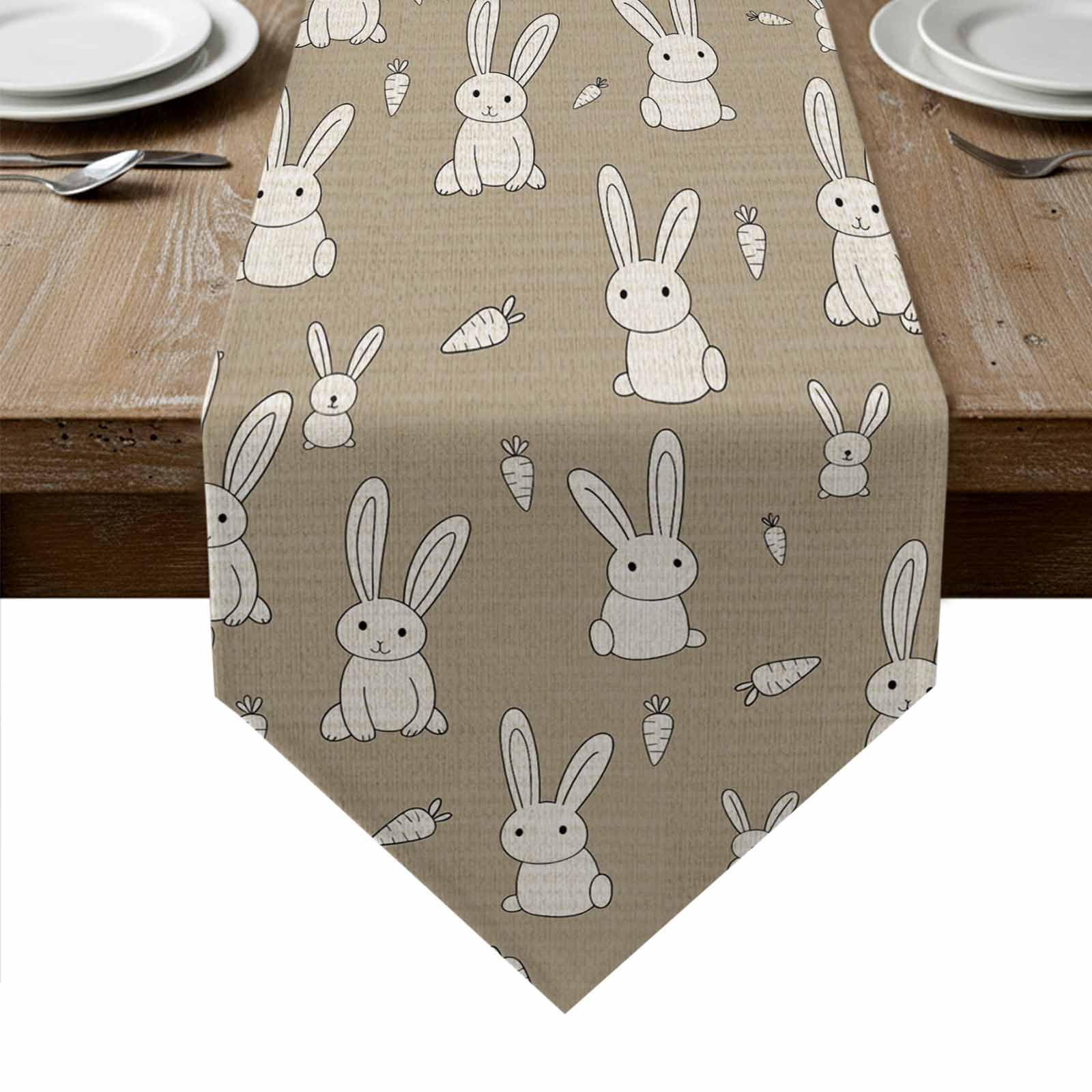 Cute Rabbit Table Runner Linen Burlap Table Runner 120 Inches Long ...