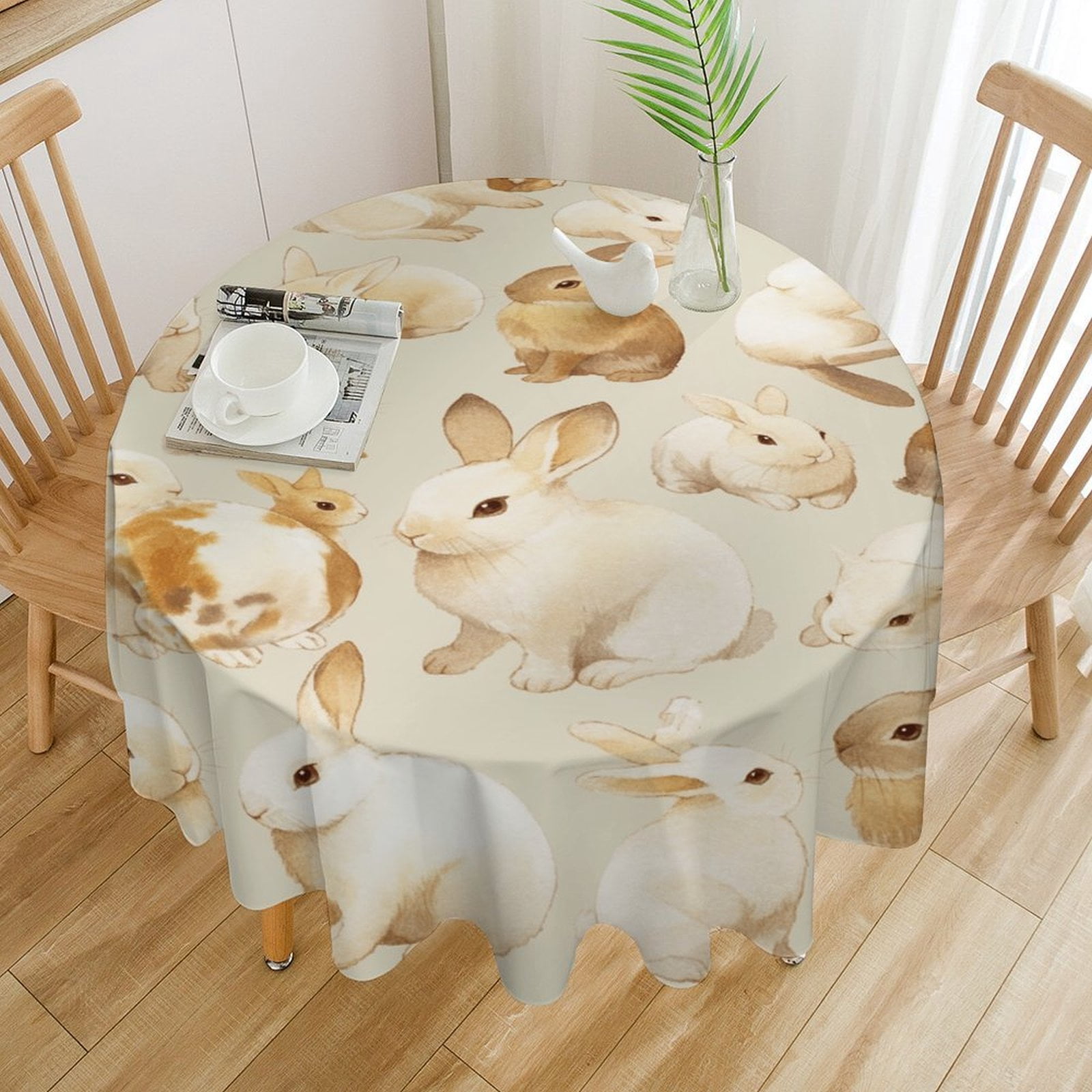 Cute Rabbit Tablecloth Round Washable Polyester Tablecloth For Kitchen ...