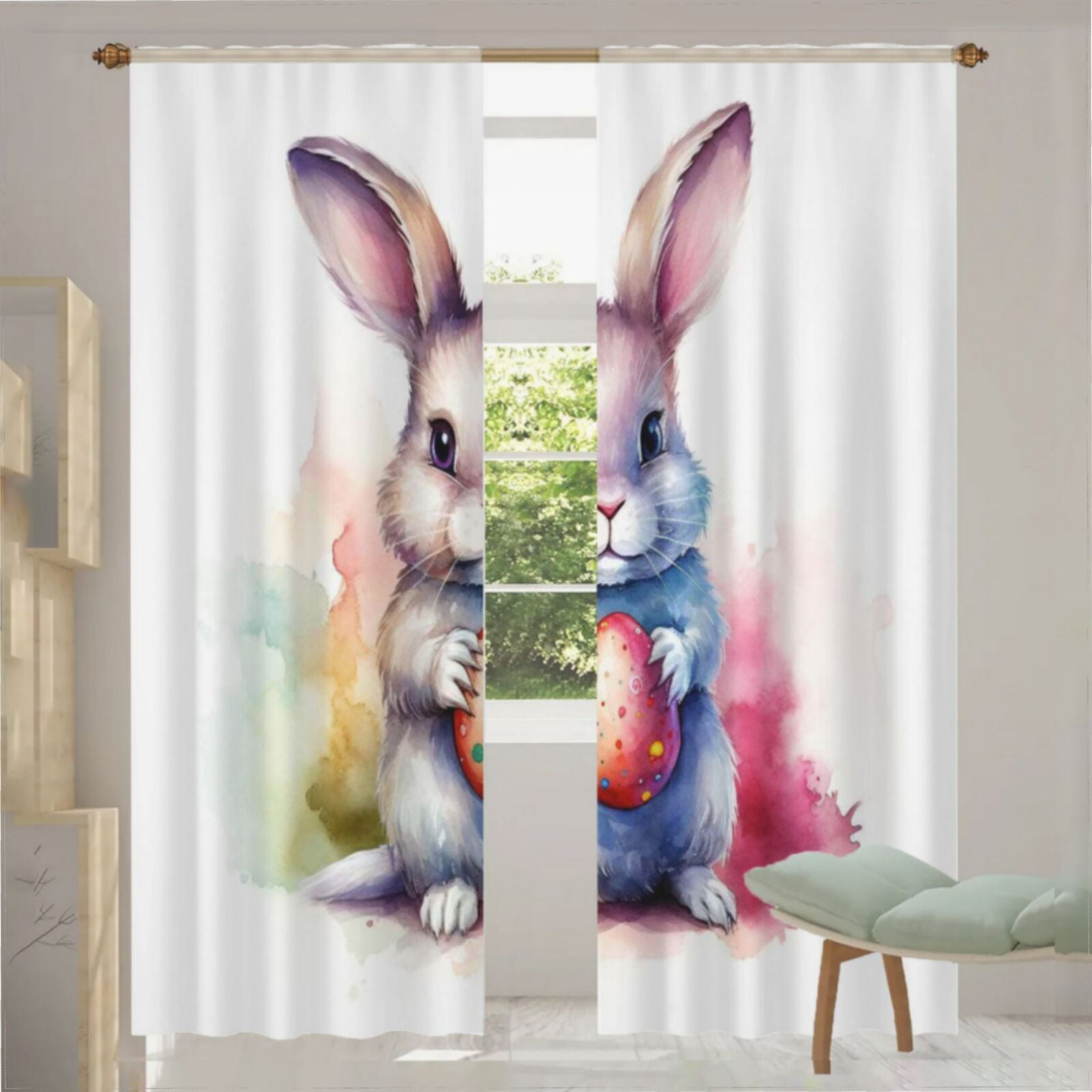 Cute Rabbit Tulle Sheer Window Curtains For Living Room Kitchen Bedroom ...