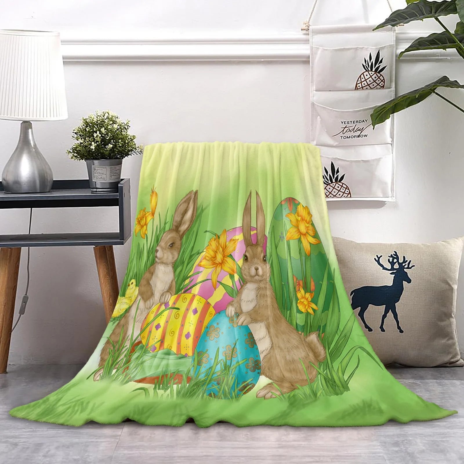 Cute Rabbit Watercolor Flower Animal Throw Blanket Warm Microfiber ...