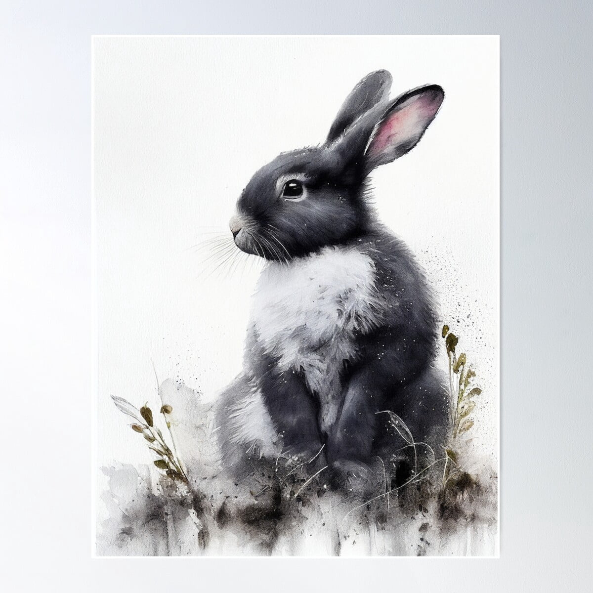 Cute Rabbit Watercolor Painting Poster Wall Art, Modern Wall Decor For ...