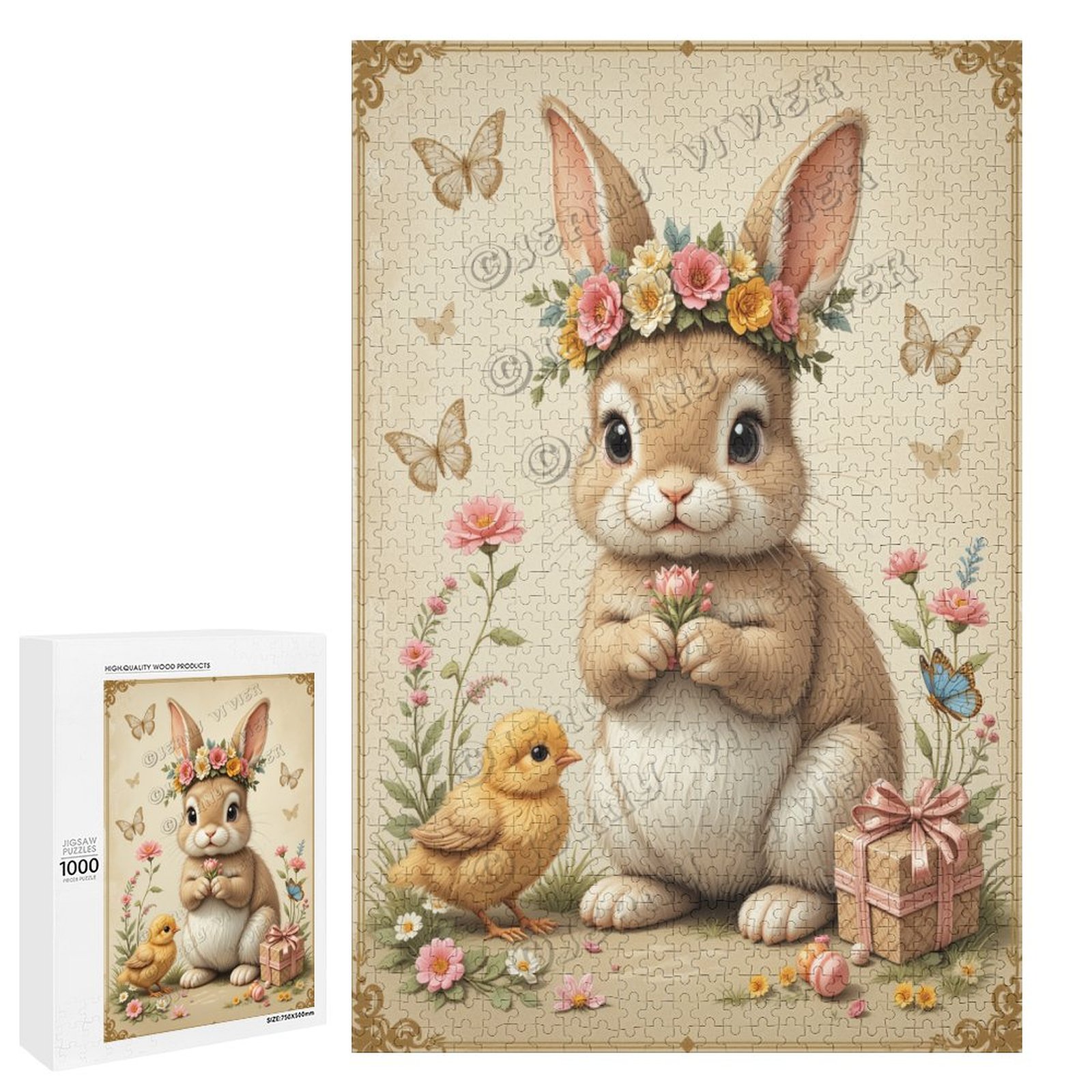 Cute Rabbit With Flower Crown 1000 Piece Jigsaw Puzzle for Adults ...